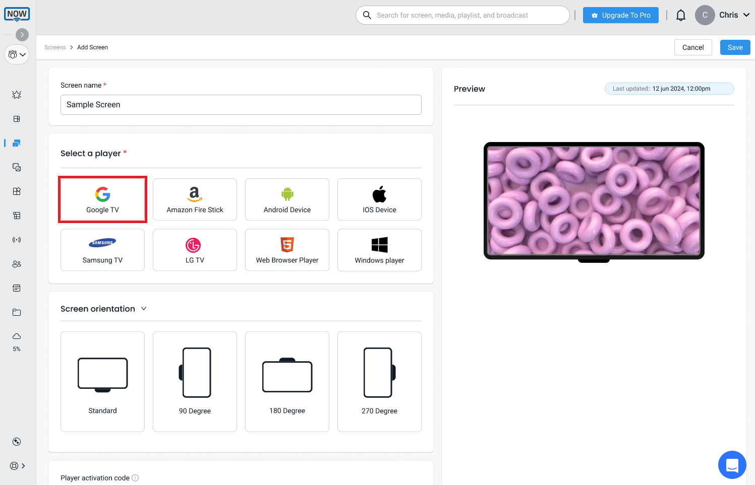 Display NOW TV Player on Google TV Stick